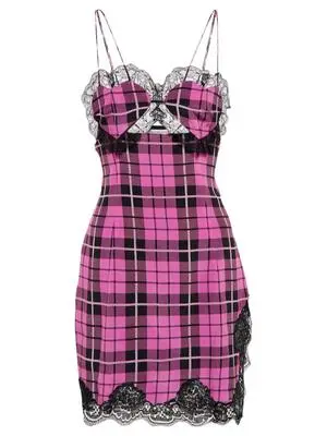 Alessandra Rich Lace-trimmed Checked Silk Mini Dress - Pink