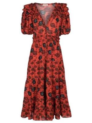 Ulla Johnson Printed Midi Dress With Ruffles And Tiered Skirt - Brown