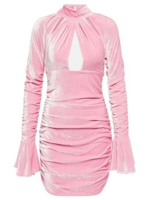 Blumarine Velvet Ruched Mockneck Mini Dress With Cut-out Detail - Pink