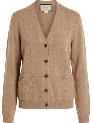 Gucci Square G Jacquard Cardigan - Camel