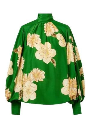 ALEMAIS Sage Floral Silk Blouse - Green