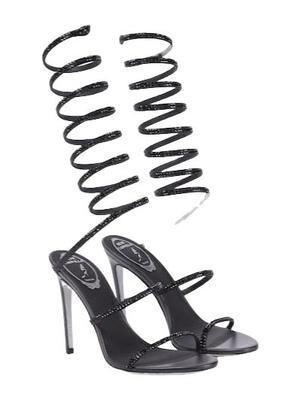 Rene Caovilla Rene Caovilla Cleo Embellished Leather Ankle Strap Sandals Black
