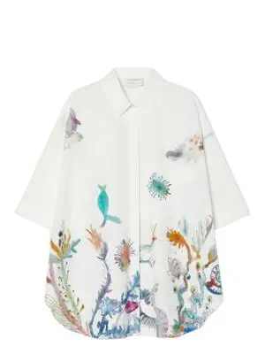 Marina Rinaldi Printed Cotton Poplin Tunic Shirt - Ice