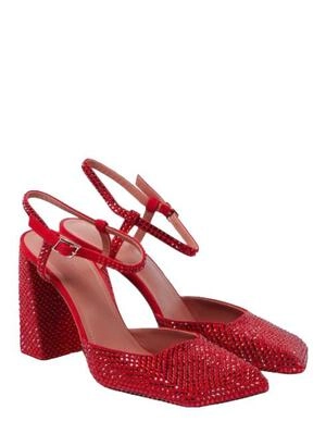 Amina Muaddi Block Heel Slingback Shoes - Red