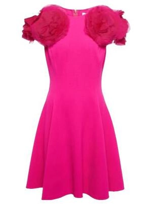 Oscar De La Renta Wool-blend Mini Dress With Tulle Shoulders - Pink