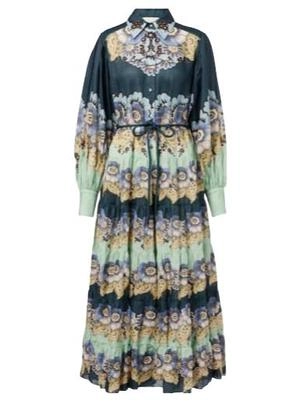 ALEMAIS Madalena Floral Ramie Shirt Dress - Gray