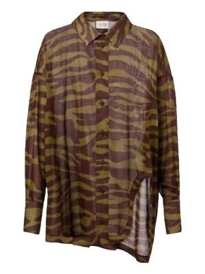 Attico Zebra-print Cotton Muslin Shirt - Brown