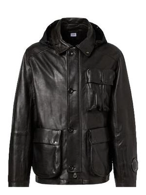 C.P. COMPANY Leather Zip-up Jacket With Drawstring Hood - Black