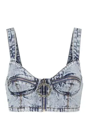 Alessandra Rich Crystal-embellished Denim Bustier - Light Blue