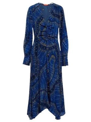 Altuzarra Mila Silk Printed V-neck Long Sleeve Dress - Blue