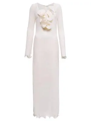 Magda Butrym Long Sleeve Maxi Dress With Floral Embellishment And Back Slit - White