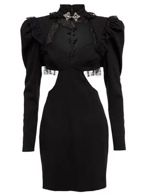Alessandra Rich Lace-trimmed Wool-blend Minidress - Black