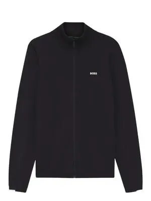 Hugo Boss Zip Collar Cardigan With Logo Detail - Dark Blue