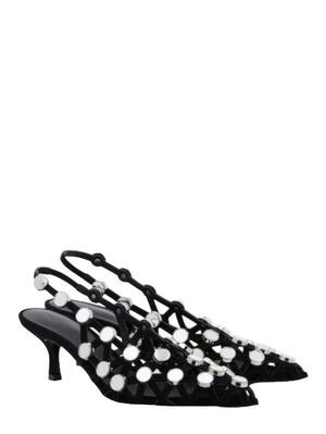 Attico Embellished Pointed Toe Slingback Sandals - Black