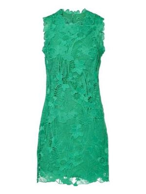 Monique Lhuillier Floral Lace Sleeveless Crew Neck Minidress - Green