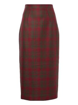 EMILIA WICKSTEAD Plaid Wool-blend Pencil Skirt With Back Slit - Red