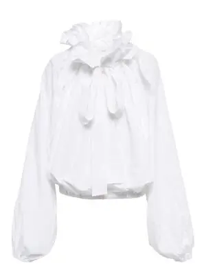 PATOU Ruffle Neckline Tie Blouse - White