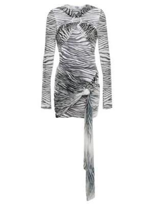 Attico Fran Zebra-print Tulle Mini Dress - Gray