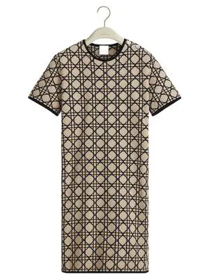 Dior Short-sleeved Knit Dress With Mother-of-pearl Cd Buttons - Nude