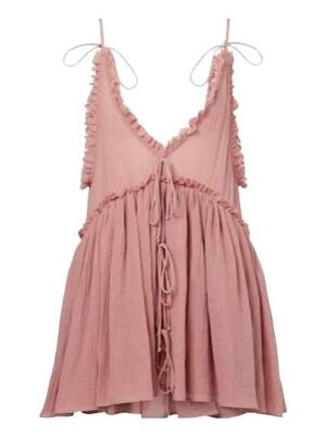 Attico Ruffled Cotton Gauze Mini Dress - Pink