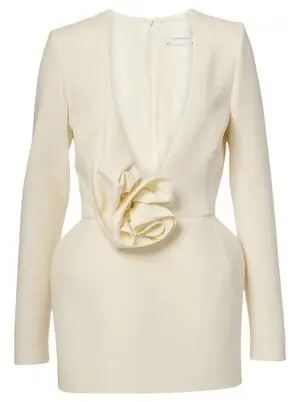 Magda Butrym Floral Appliqué Wool Blend Mini Dress - Beige