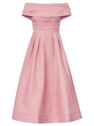 Rebecca Vallance Adalyn Off-shoulder Brocade Midi Dress - Pink