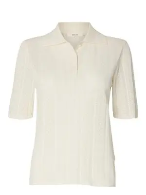 SELECTED Cotton Knitted Polo Shirt With Half-length Sleeves - Snow White