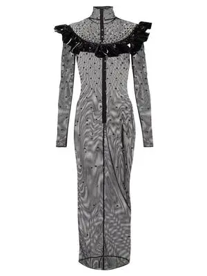 Alessandra Rich Embellished Mesh Midi Dress - Black