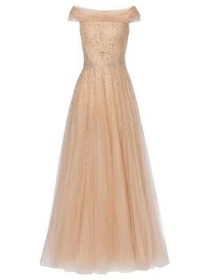 Jenny Packham Jenny Packham Shayla Embellished Off-the-Shoulder Gown Nude