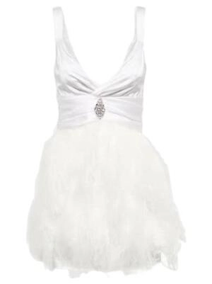 Alessandra Rich Embellished Feather-trimmed Silk Mini Dress - White