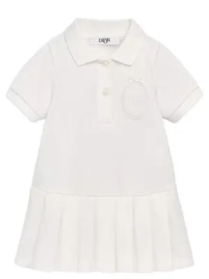 Dior Short-sleeved Pleated Dress With Medallion Logo Embroidery - Ivory
