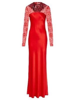 RODARTE Lace-trimmed Silk-blend Satin Gown - Red