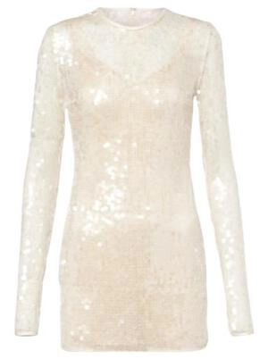 David Koma Sequin Long Sleeve Mini Dress - White