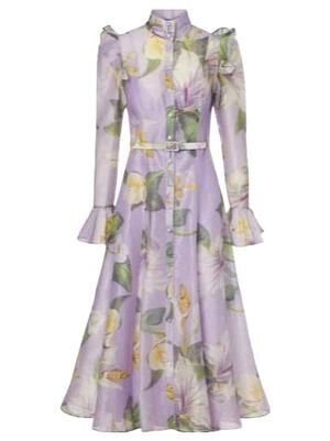 LEO Lin Katrina Linen-blend Shirt Dress With Floral Print - Purple