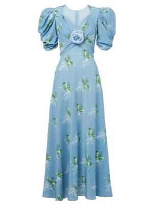 RODARTE Floral Silk Maxi Dress - Blue