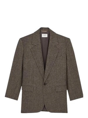 Saint Laurent Single-breasted Jacket In Herringbone Wool - Brown