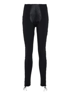 JEAN PAUL GAULTIER X Lotta Volkova Lace-up Satin And Mesh Leggings - Black