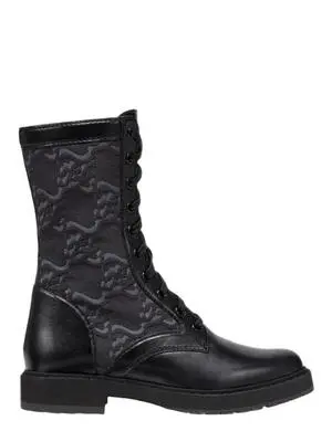 Fendi Logo-debossed Lace-up Combat Boots - Black