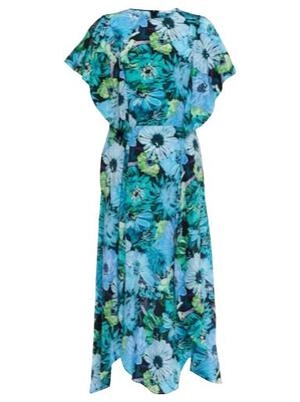 Stella McCartney Floral Silk Maxi Dress With Waterfall Draping - Blue
