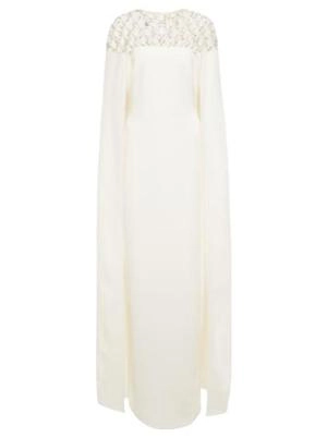SAFIYAA LONDON Embellished Crepe Cape Gown - White