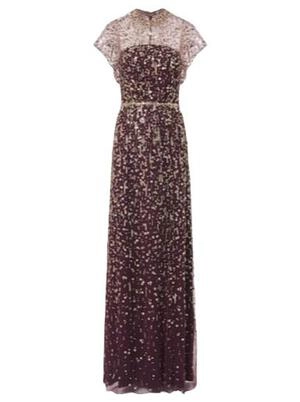 Jenny Packham Sequined Embellished High Neck Gown - Red