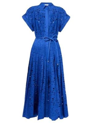 Rebecca Vallance Floral Cotton Lace Shirt Dress - Blue