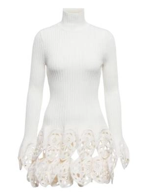 Rabanne Crochet Trimmed Wool-blend High Neck Top - White