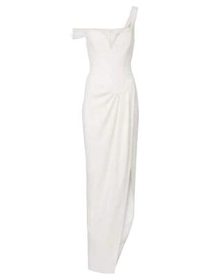 Alex Perry Bridal Draped Off-shoulder Crepe Corset Gown - White