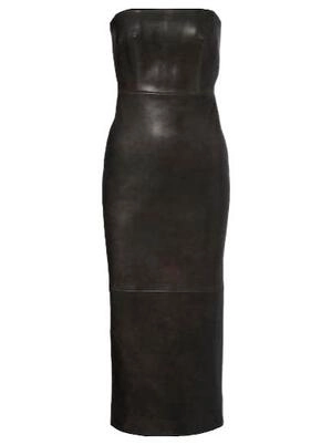 Alex Perry Leather Strapless Midi Dress With Slit - Black