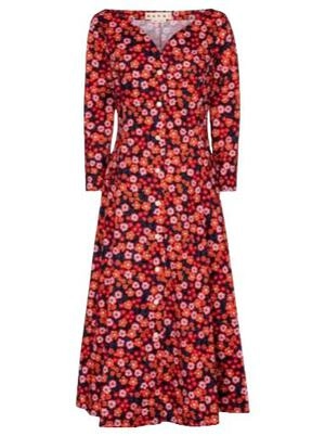 Marni Floral Cotton Midi Dress - Red