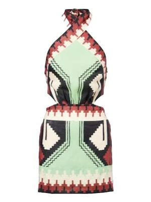 Johanna Ortiz Printed Halterneck Linen Minidress - White