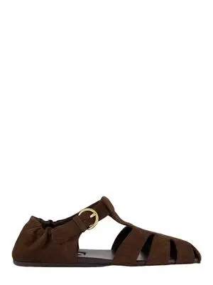 Miu Miu Round Toe Flat Sandals - Brown