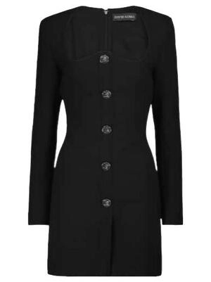 David Koma Wool Mini Dress With Sweetheart Neckline - Black
