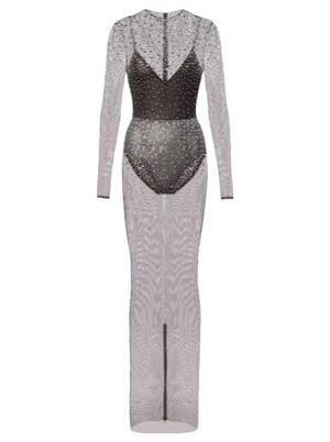 Alex Perry Embellished Mesh Maxi Dress - Gray